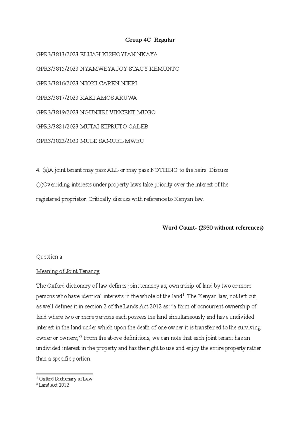 Group 4C Regular - Joint Tenancy and Overriding Interests in Kenyan Law ...