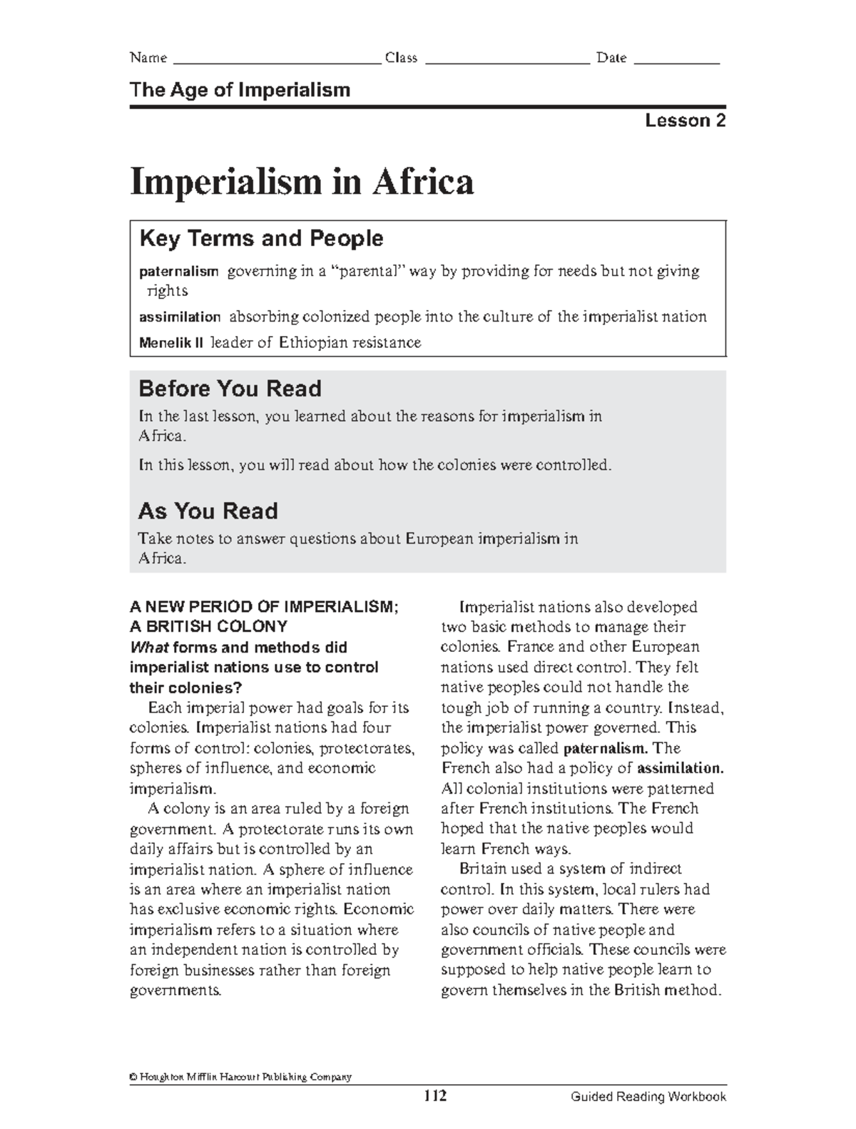 Imperialism in Africa: Key Terms & Concepts (Lesson 2) - Studocu