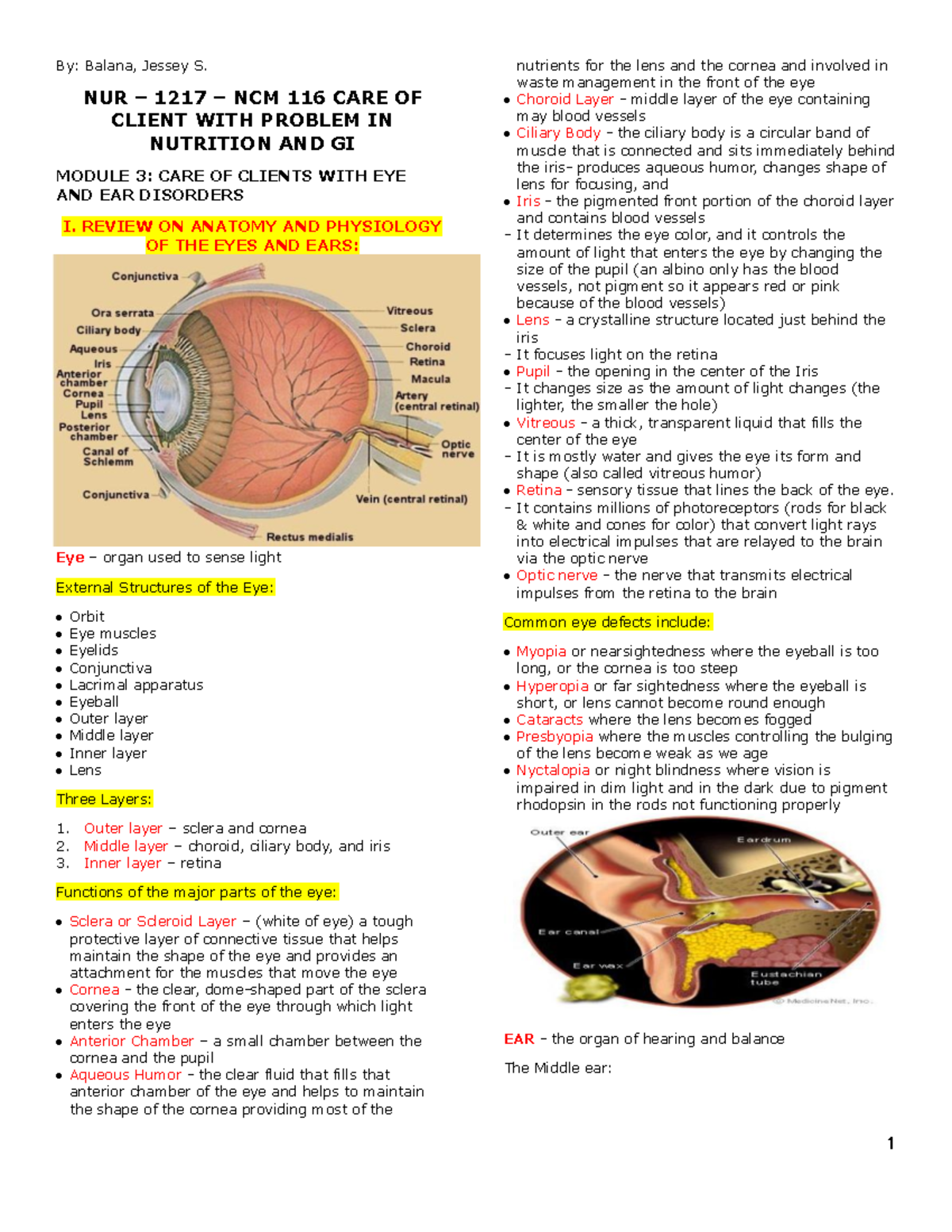 Med Surg 2 NUR 1217 Module 3: Care of Clients with Eye and Ear ...