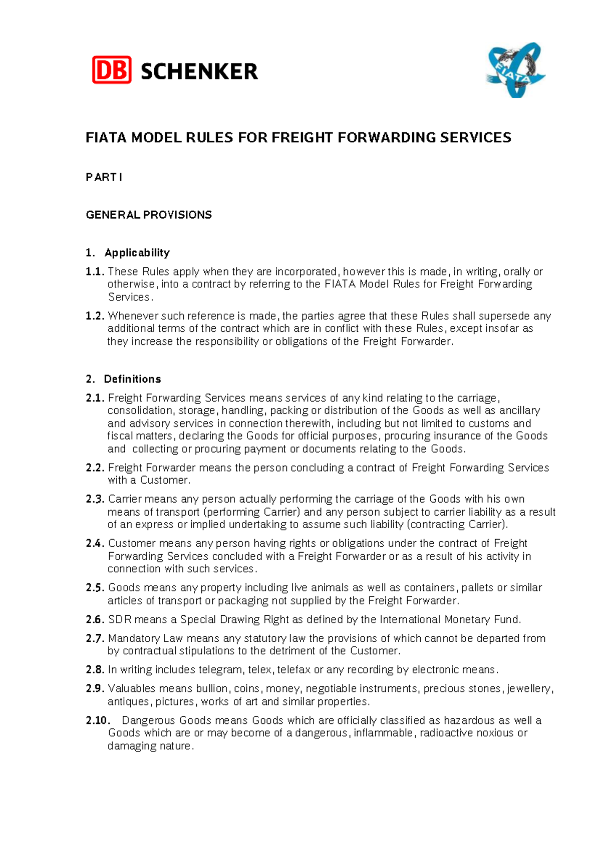 FIATA Model Rules for Freight Forwarding Services: General Provisions ...