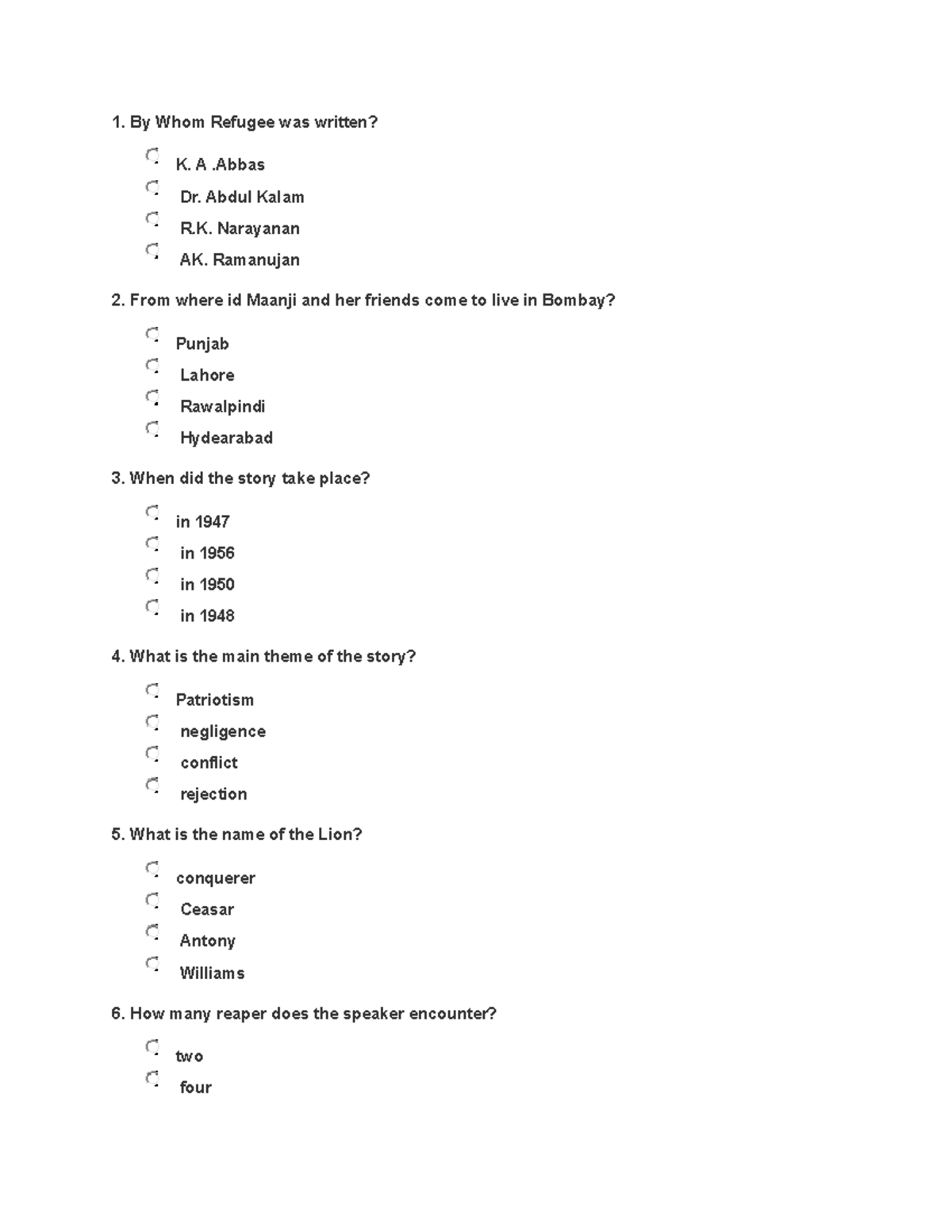 ENG101 - Quiz Answers on "Refugee" and Related Literature - Studocu