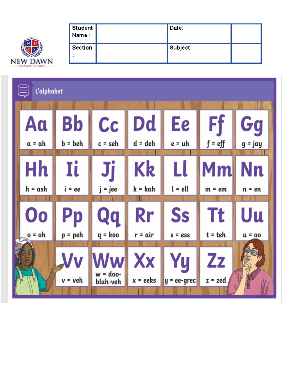 Letter Formation Assessment & French Vocabulary Guide (NEW DAWN) - Studocu