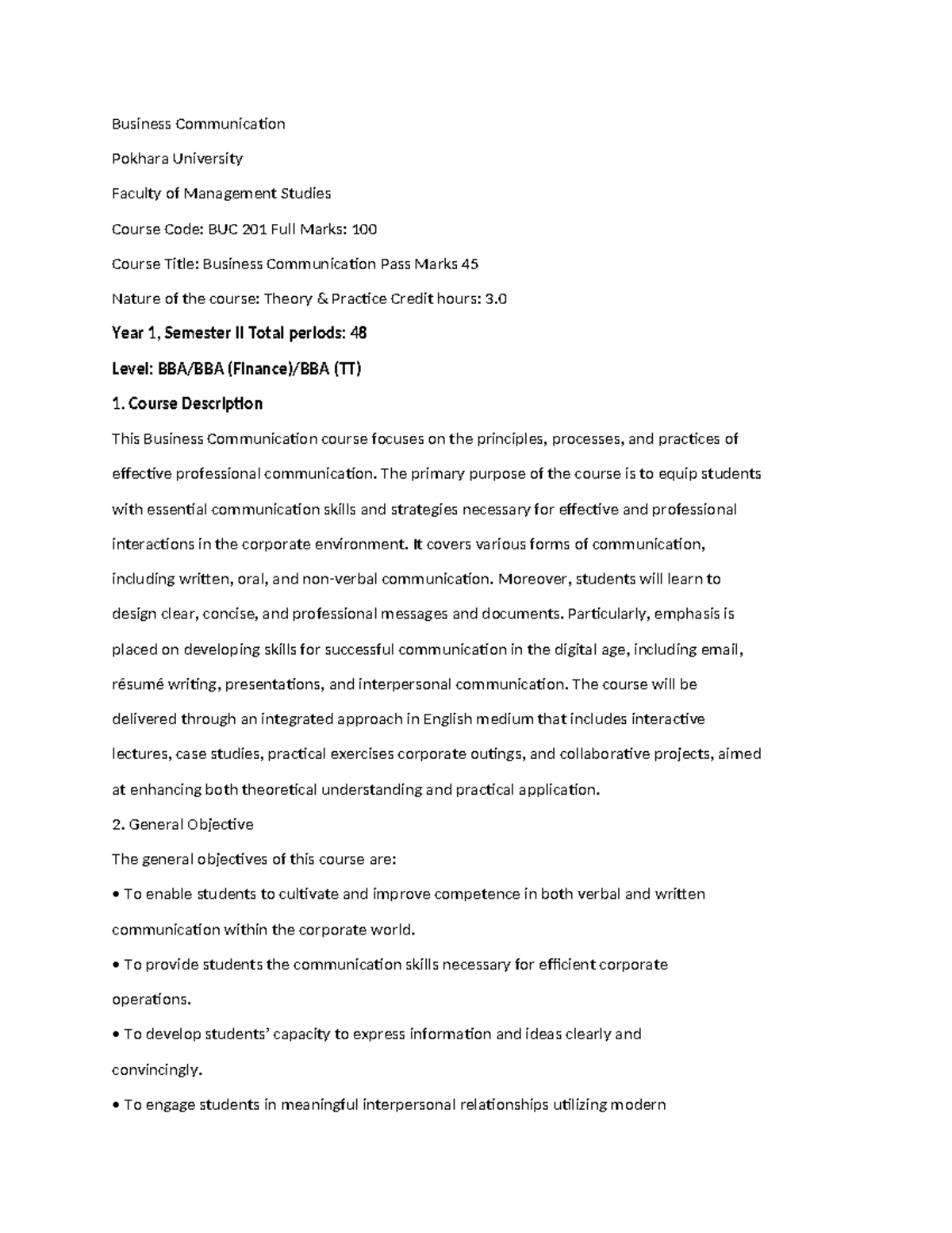 Business Communication Course Notes - BUC 201, Semester II - Studocu