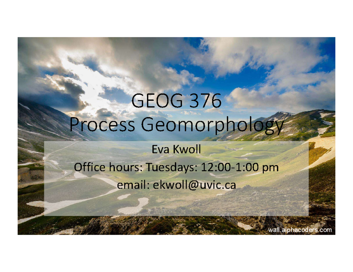 Fluvial Geomorphology Overview - GEOG 376 Lecture Notes - Studocu