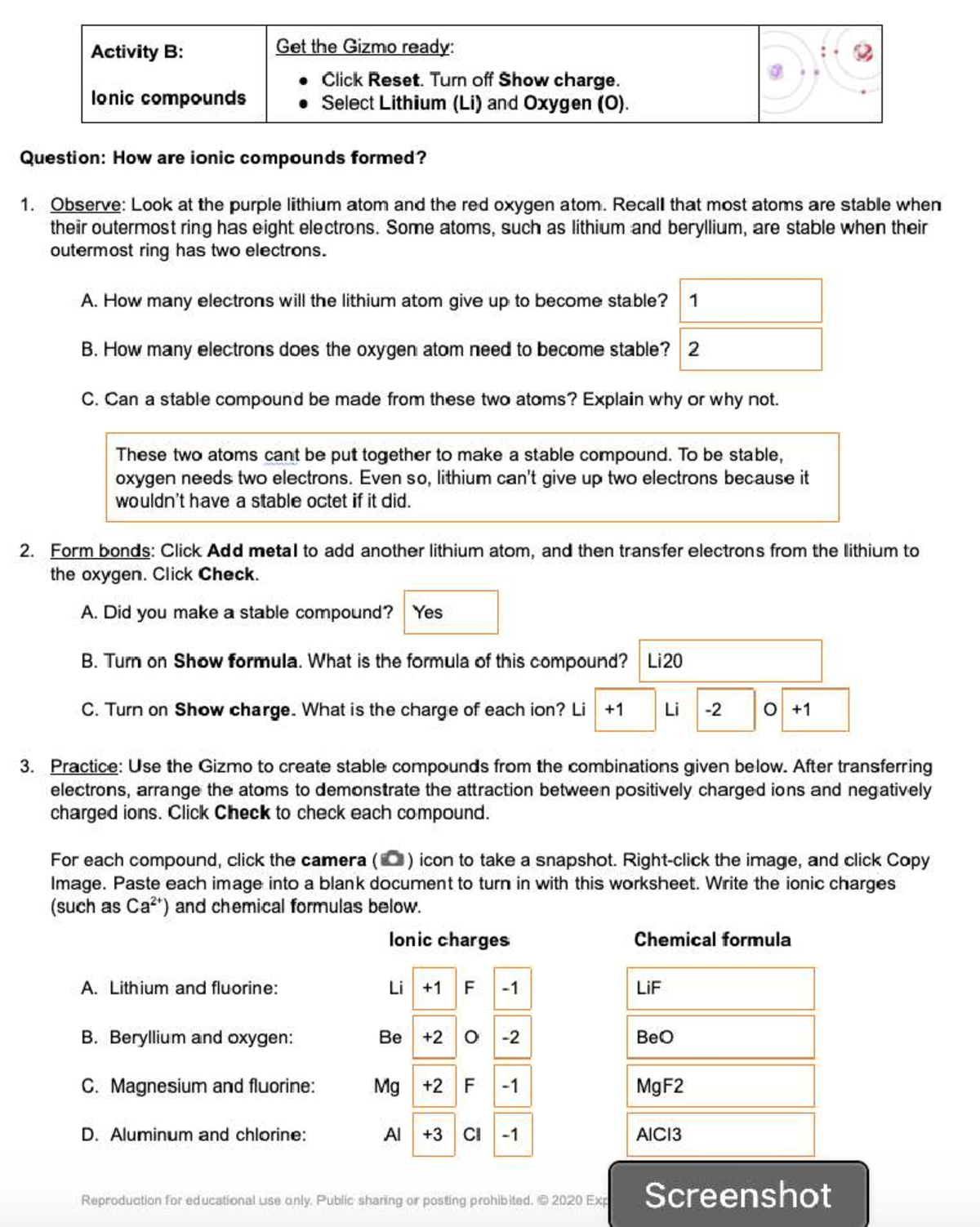 Gizmo Chemistry: Ionic Bonding Activity B Guide - Studocu