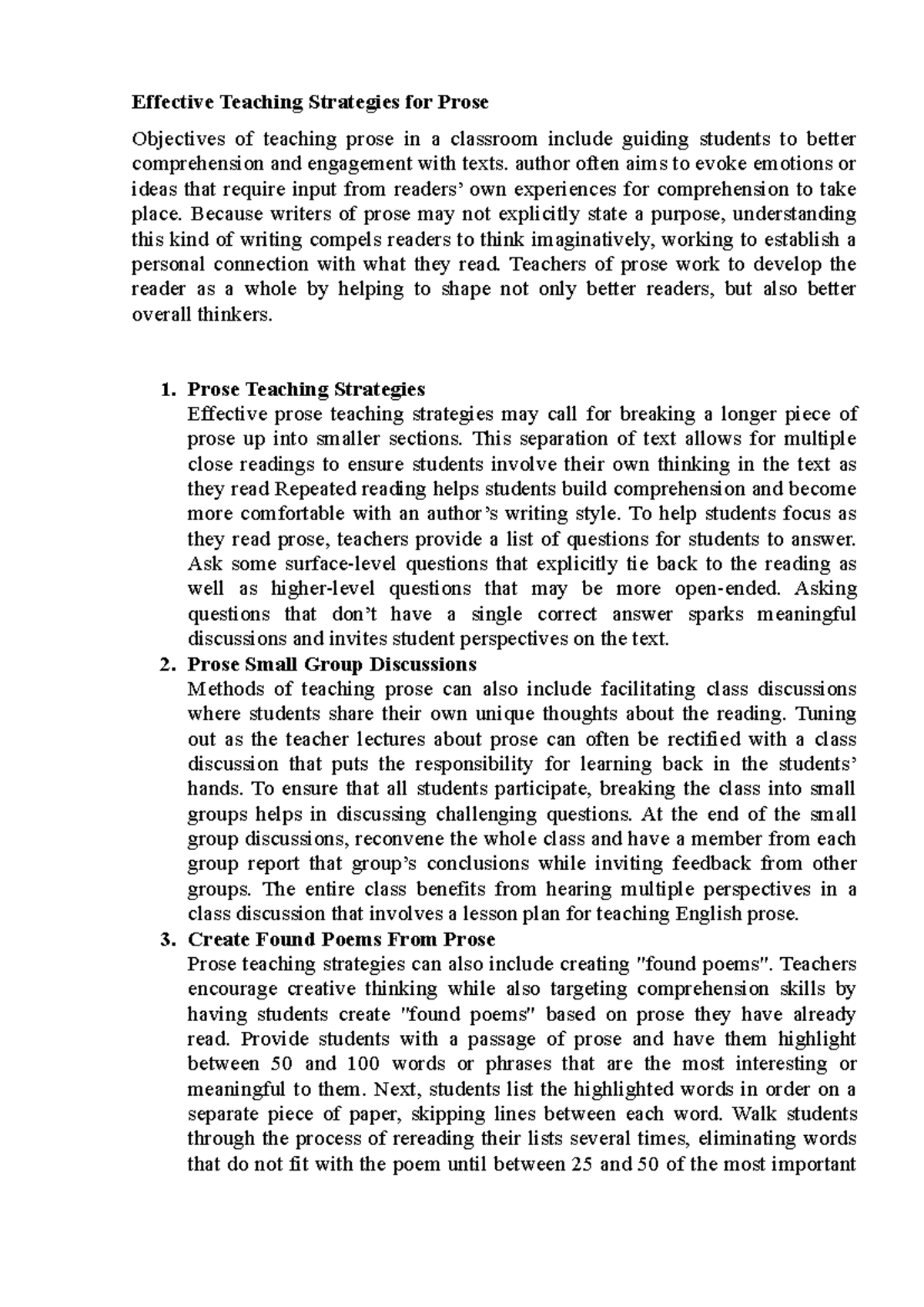 Effective Teaching Strategies for Prose: Engaging Students ...