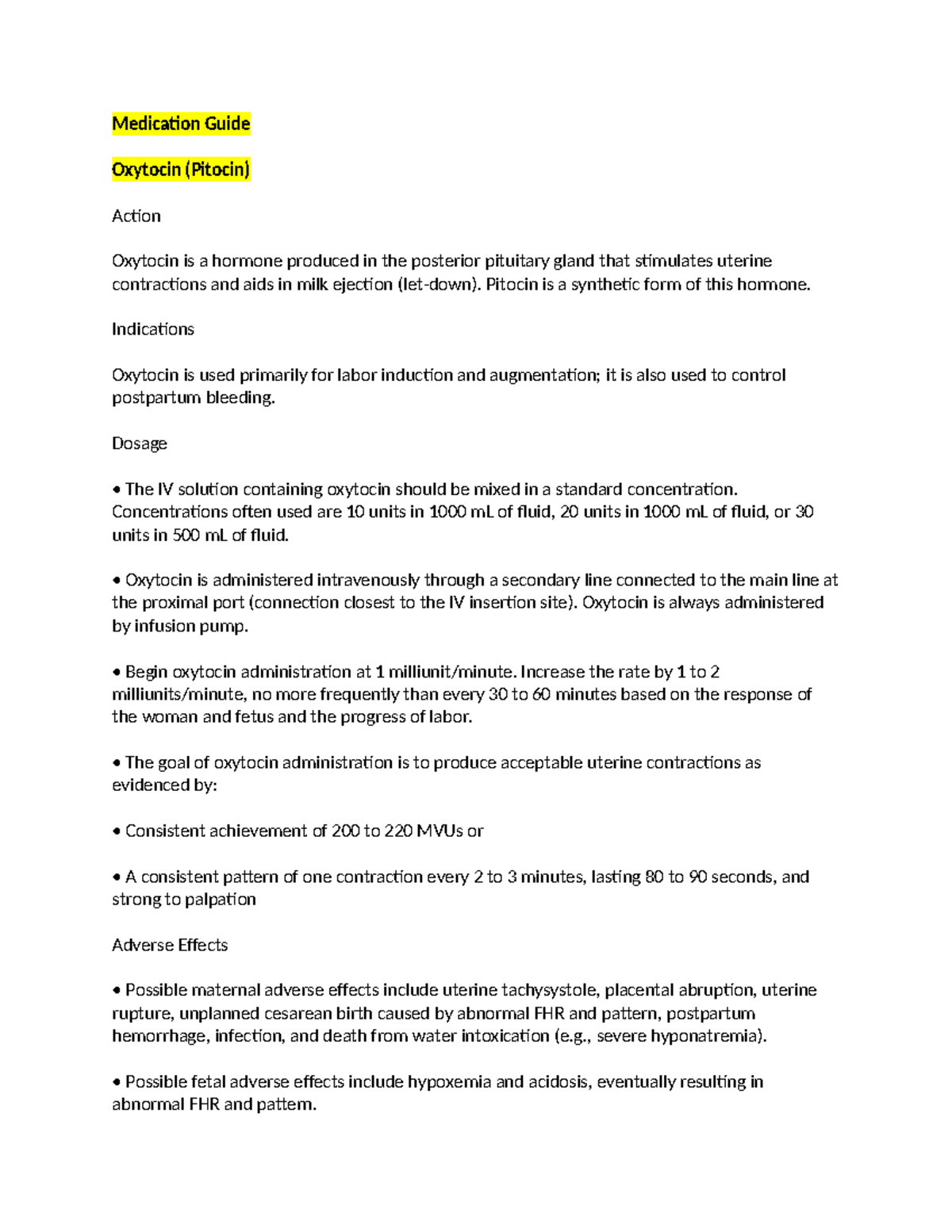 Nursing Medication Guide: Administration & Considerations for Oxytocin ...