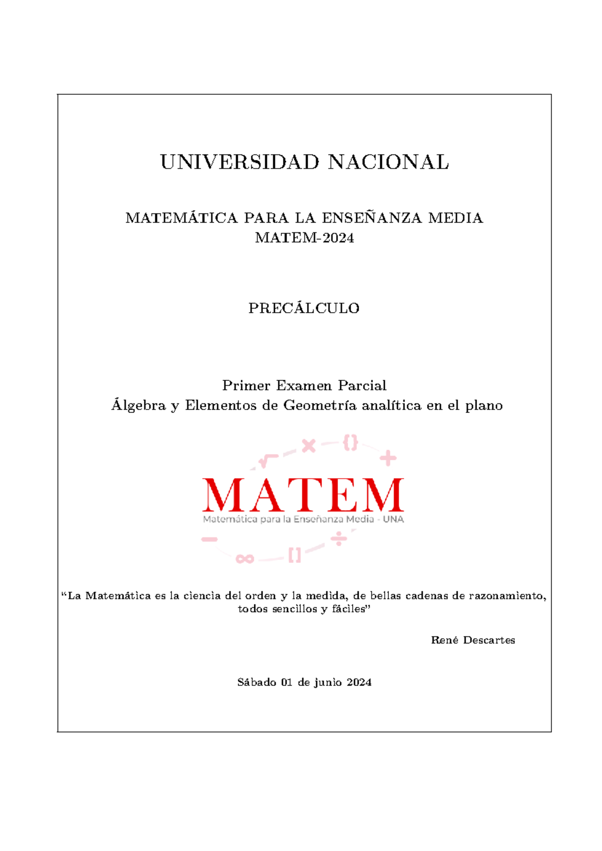 Matem 2024 Precalculo I Primer Examen Parcial: Instrucciones y ...