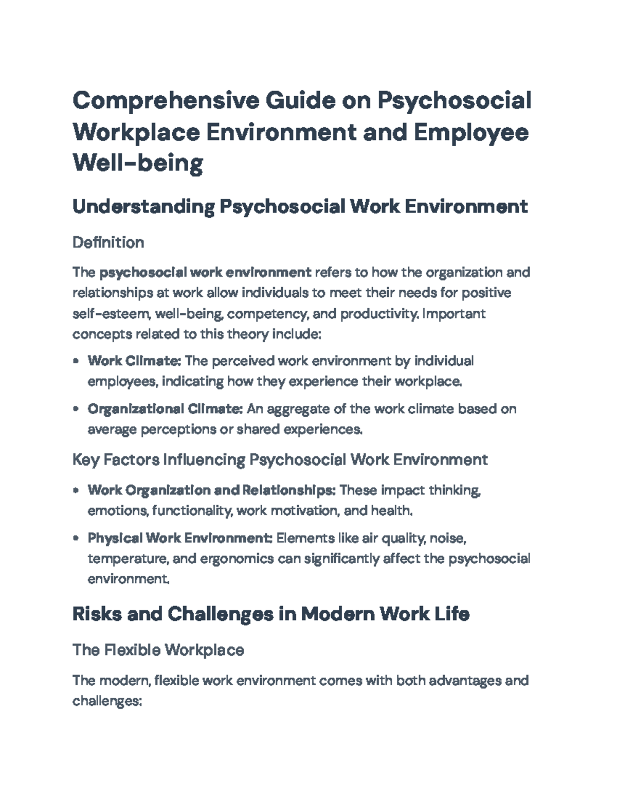 Psychosocial Work Environment Impacts on Employee Well-being Analysis ...