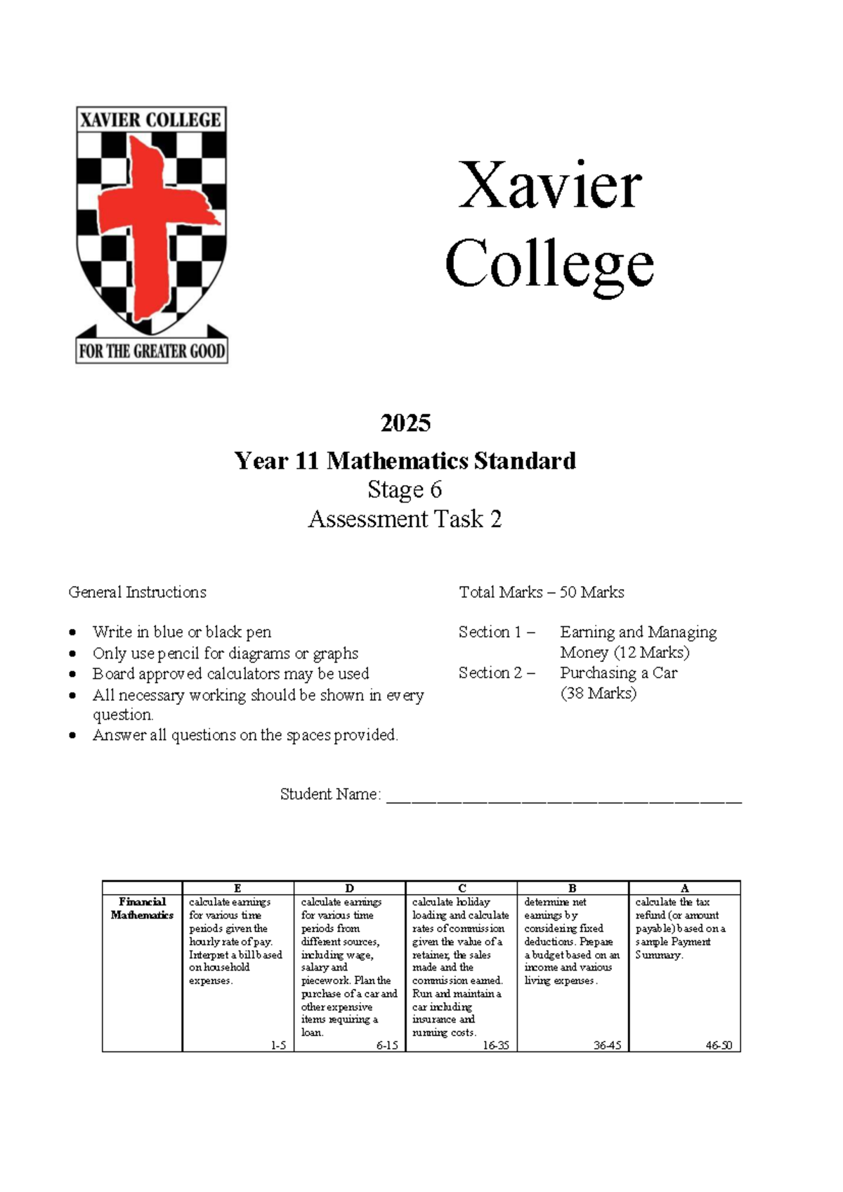 11MAS2 Year 11 Mathematics Standard Assessment Task 2: Financial Math ...