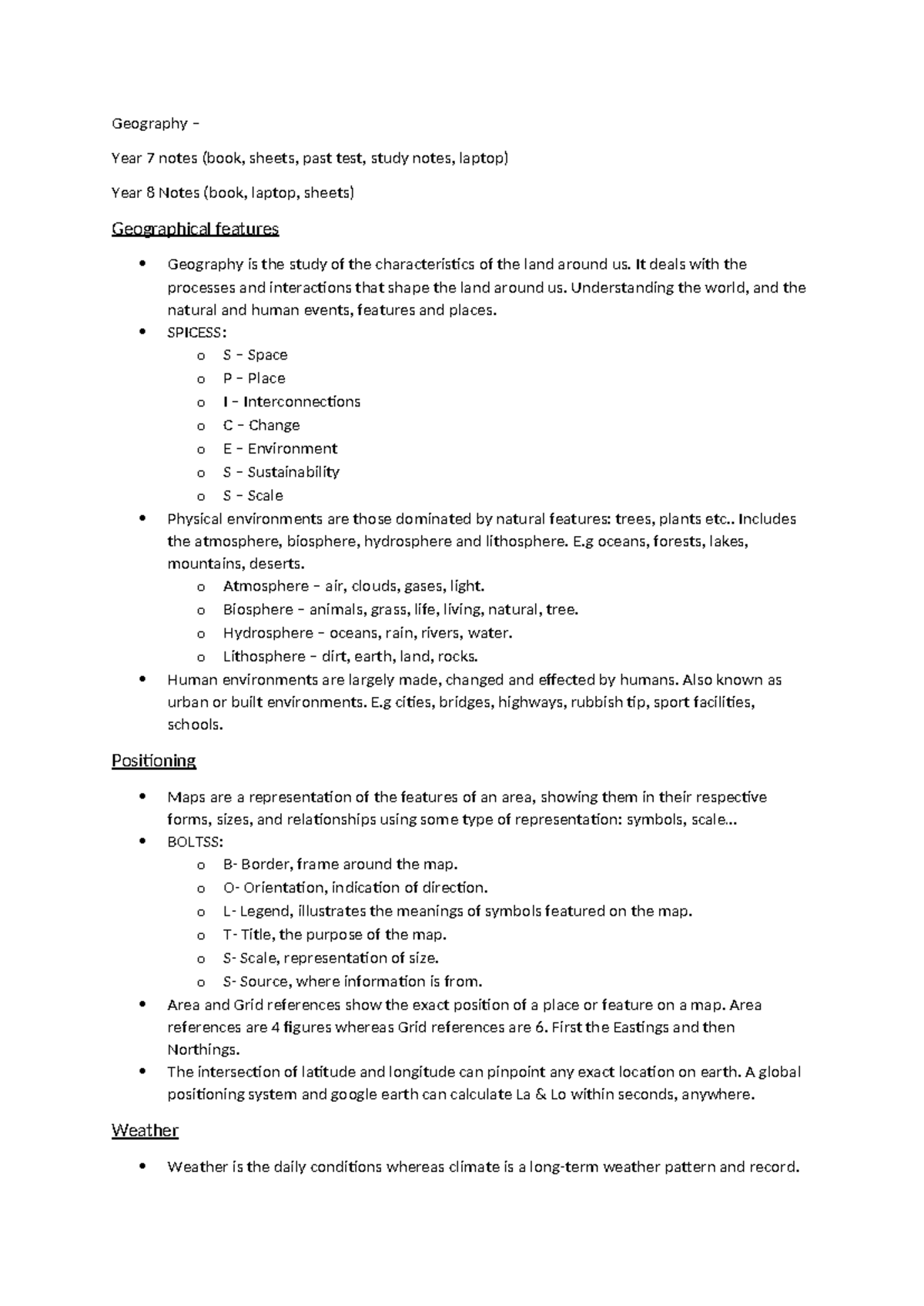 Geography Study Notes: Year 7 & Year 8 Overview and Key Concepts - Studocu