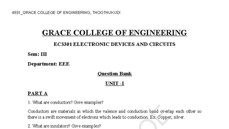 EC3301 Electronic Devices and Circuits Question Bank (Units 1-2) - Studocu