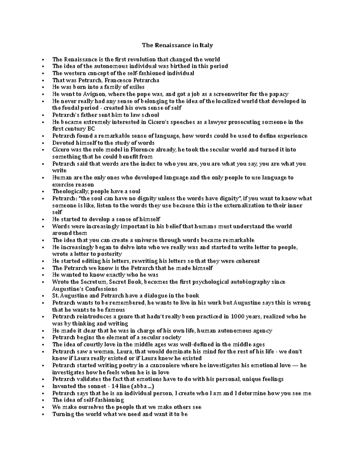 Lecture notes, lecture 12 - The Renaissance in Italy - The Renaissance ...