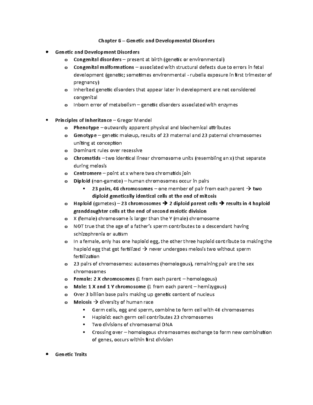 Chapter 6 Genetic and Developmental Disorders Overview - Studocu