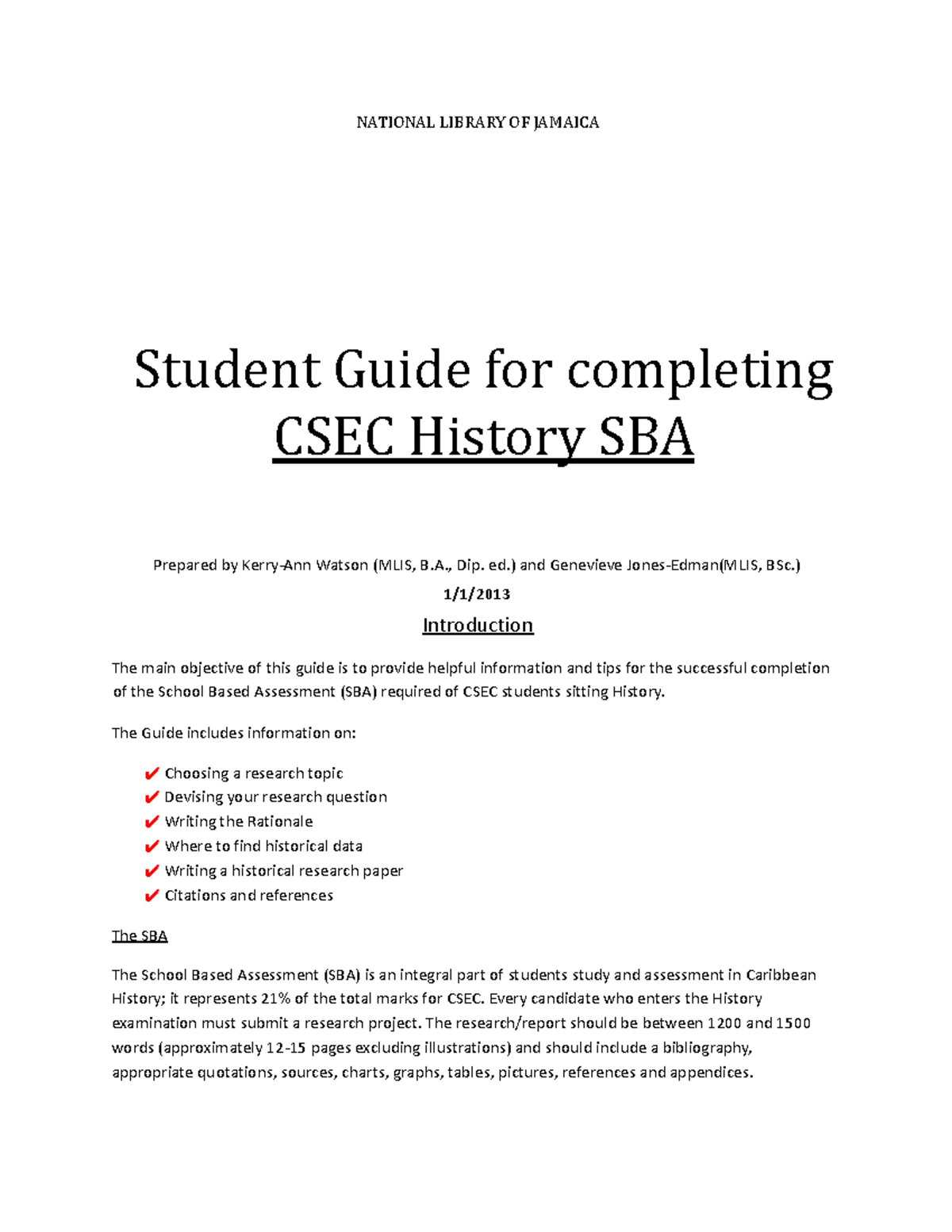 CSEC History SBA Completion Guide: Tips and Resources - Studocu