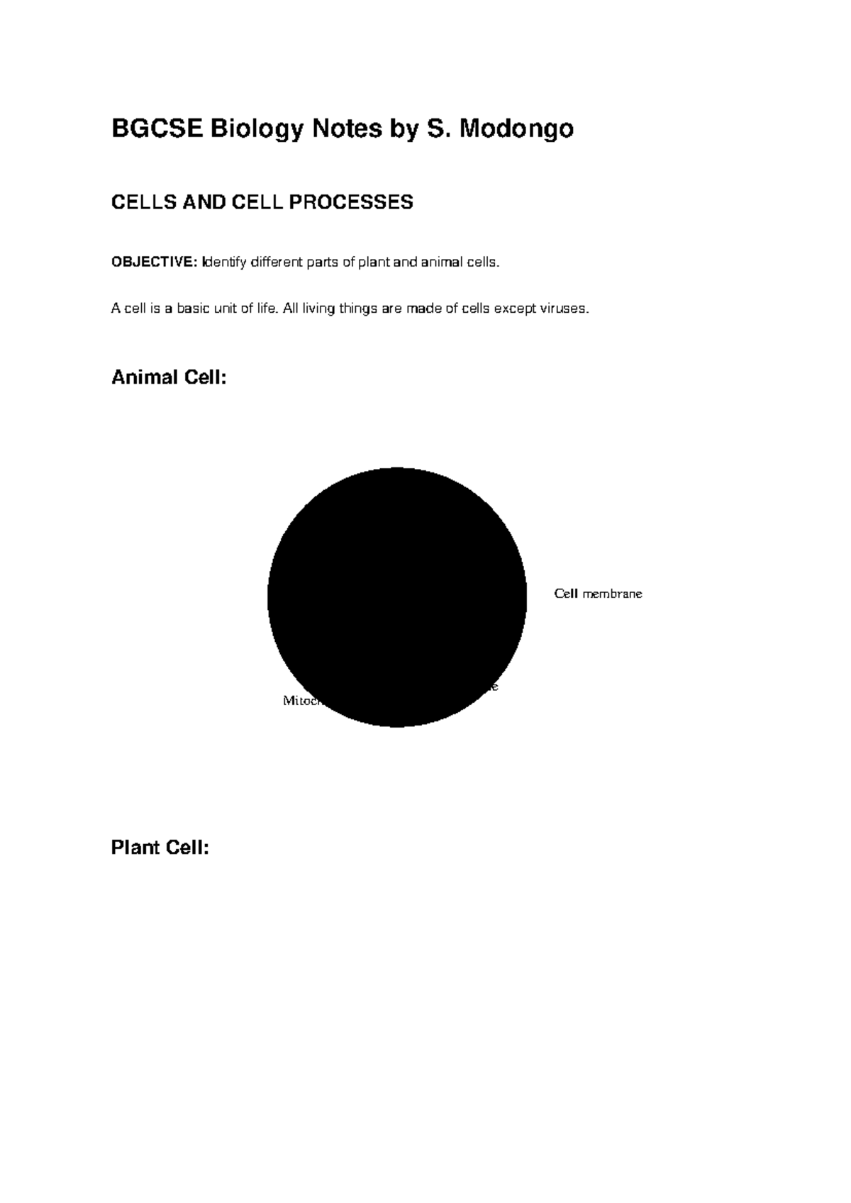BGCSE Biology Cells & Processes Notes with Diagrams - Studocu