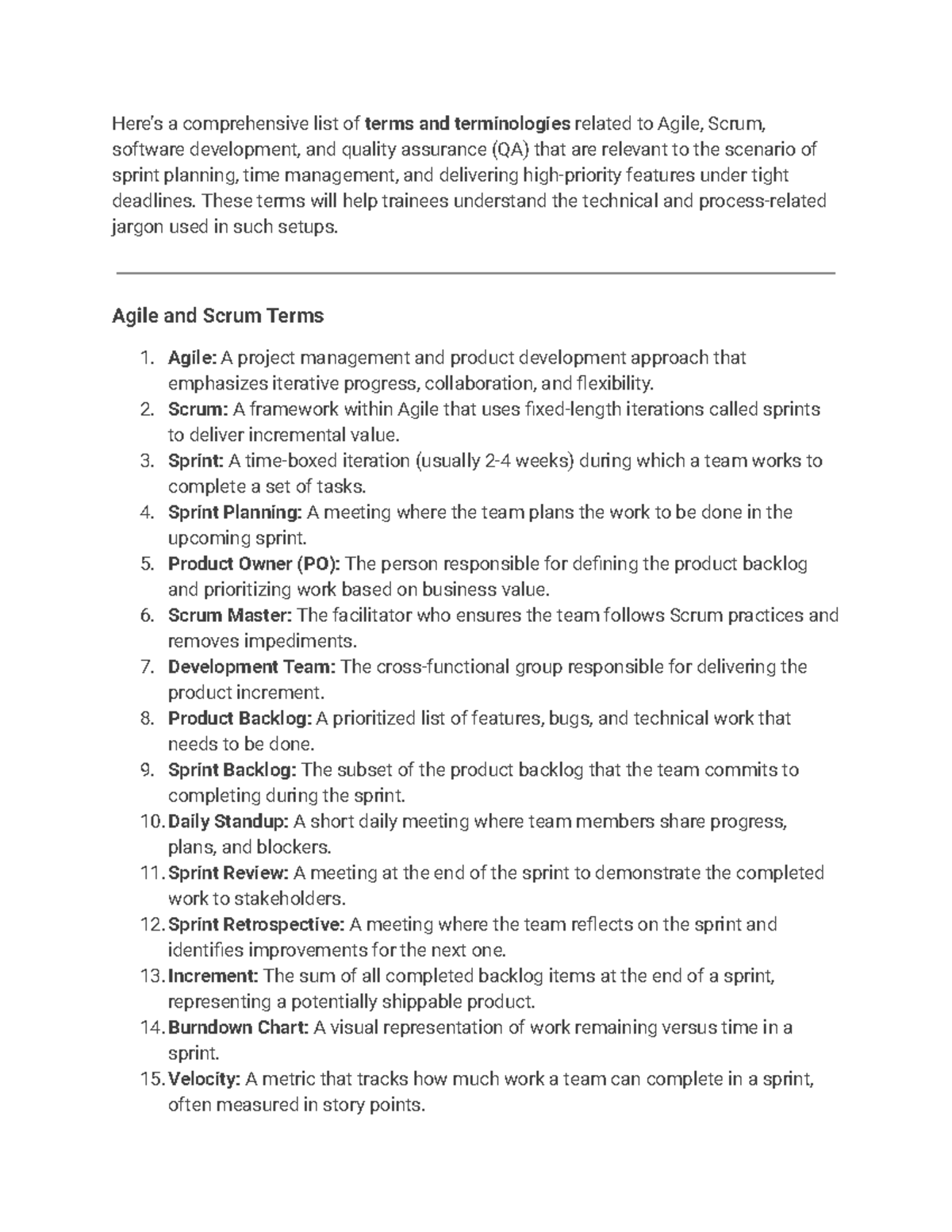 Agile & Scrum Terms for Sprint Planning and QA Processes - Studocu