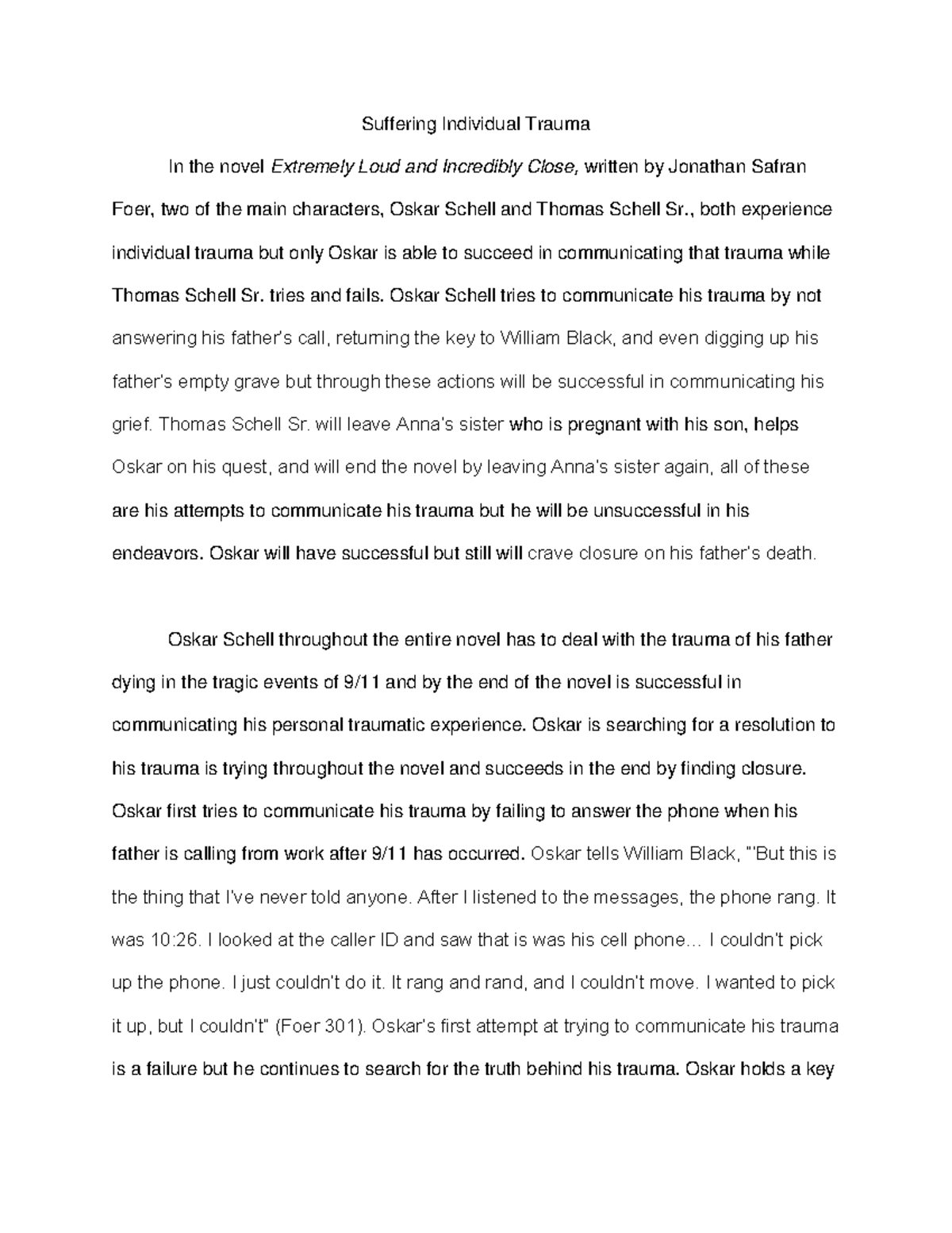 Extremely Loud and Incredibly Close Essay: Analyzing Trauma in Oskar ...