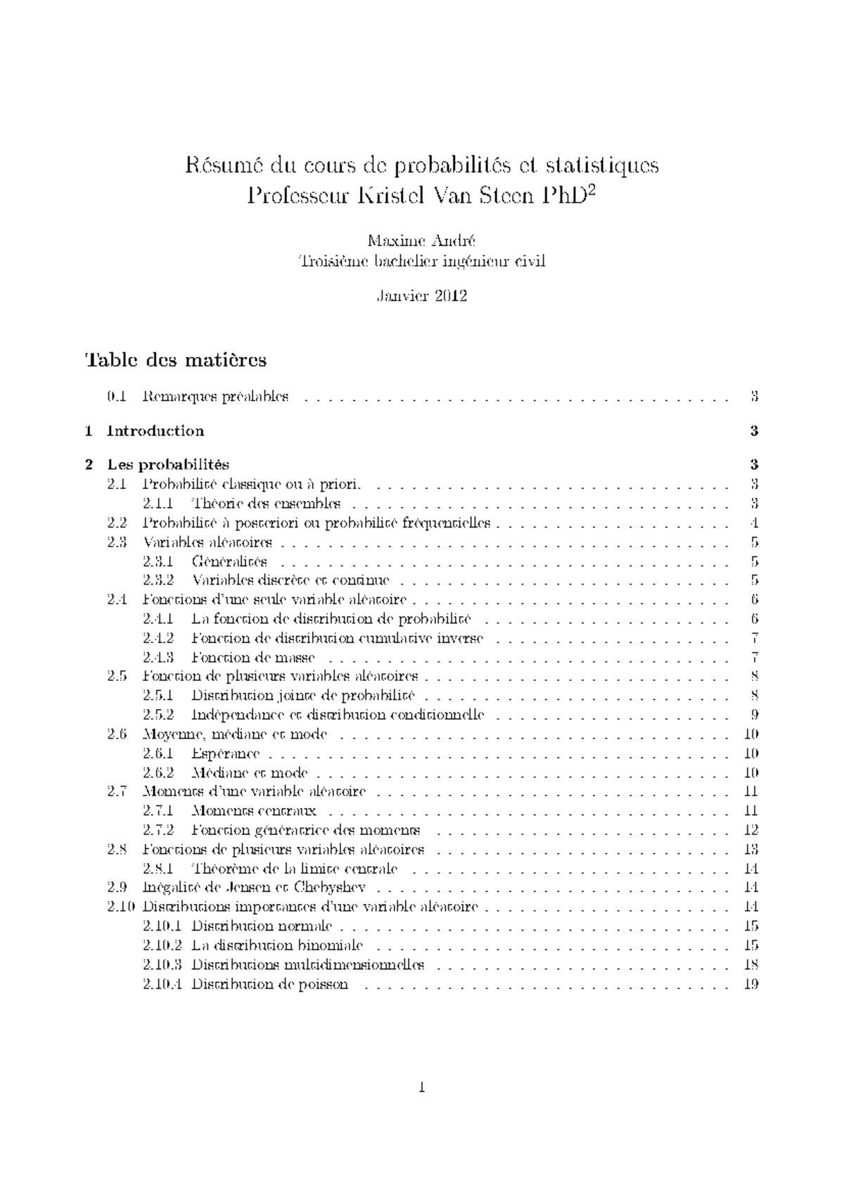 Résumé du Cours de Probabilités et Statistiques (1) - Studocu