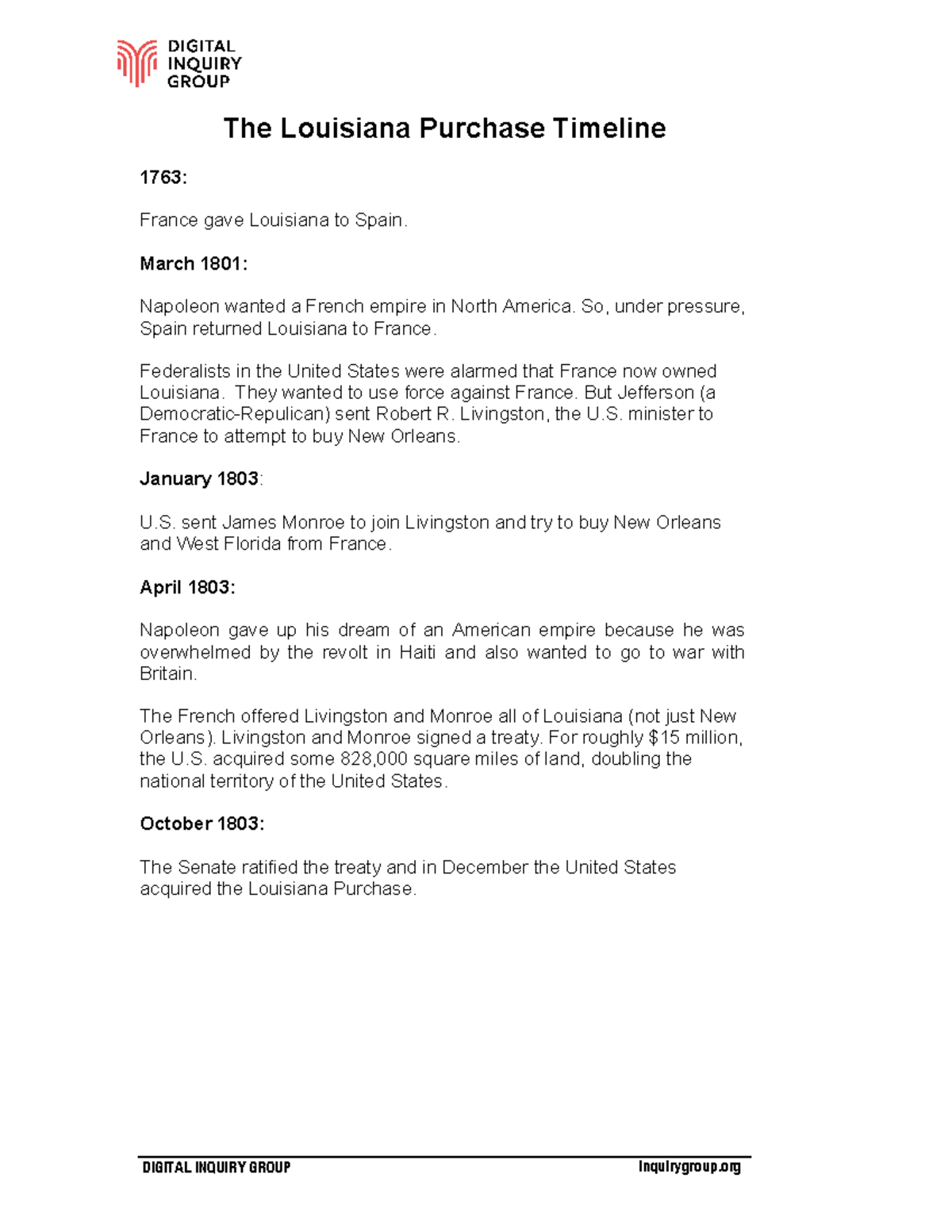 Louisiana Purchase Timeline & Analysis Materials for Students - Studocu