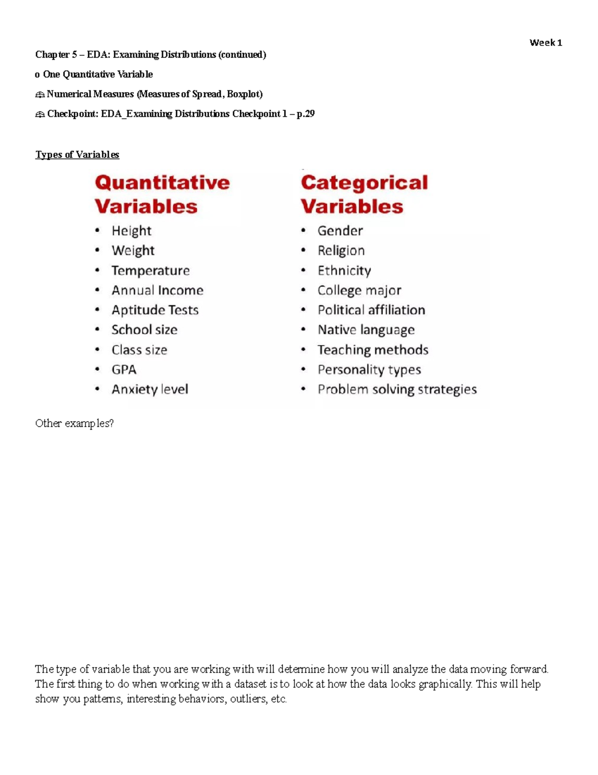 Week 1 - Lecture Notes: Variables and Graphs of Data Analysis - Studocu