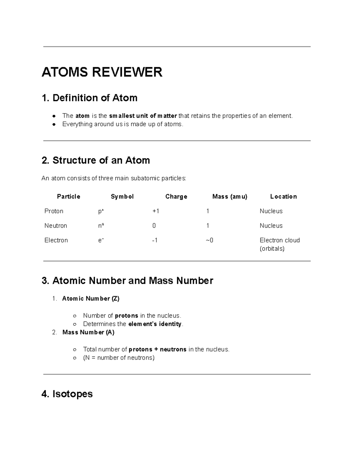 ATOMS REVIEWER: Key Concepts and Definitions for B-Course - Studocu