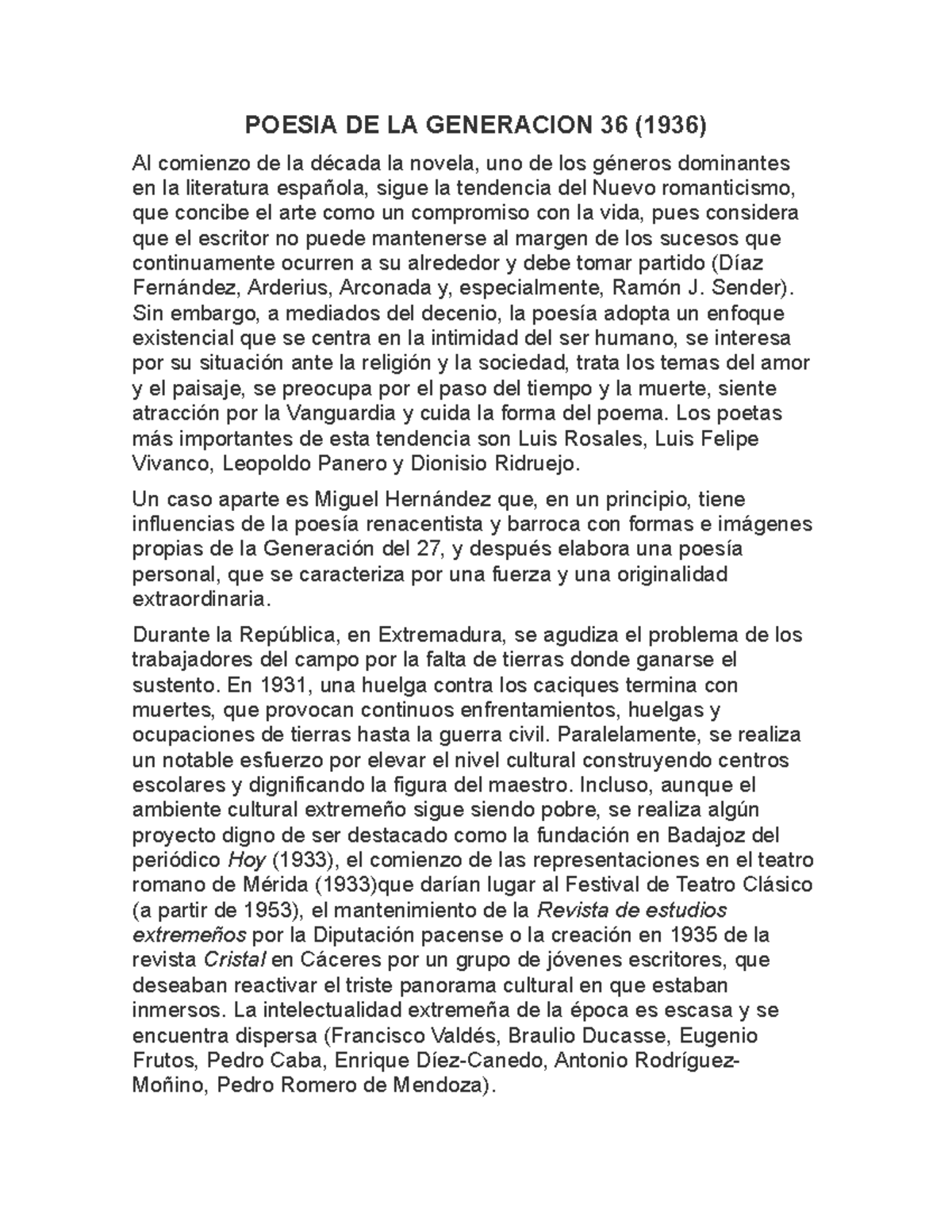Poesía de la Generación del 36: Análisis y Contexto Histórico - Studocu