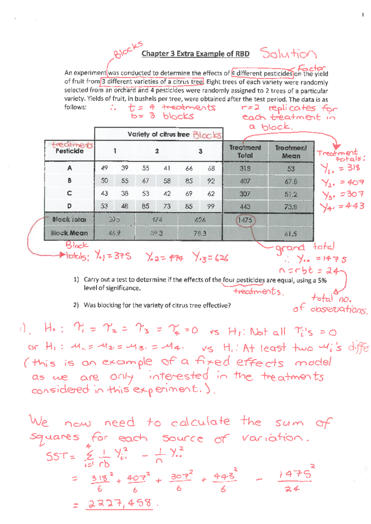 I Blocks Chapter 3 RBD Solution Example: Pesticide Effects Analysis ...