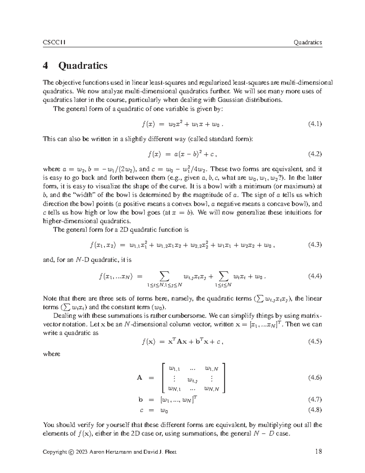 CSCC11 Quadratics: Analyzing and Optimizing Quadratic Functions - Studocu