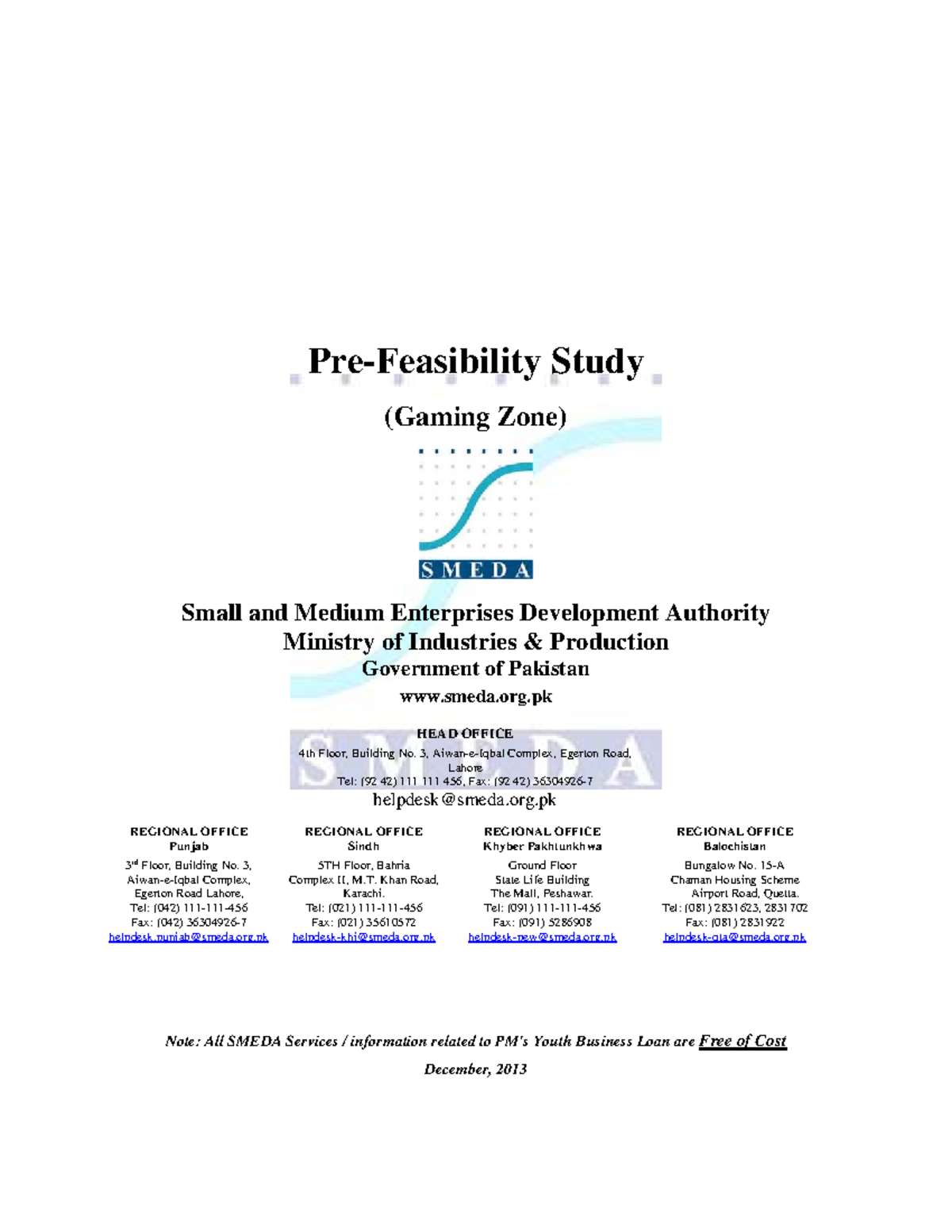 SMEDA Study: Gaming Zone Project Development and Financing Guide - Studocu