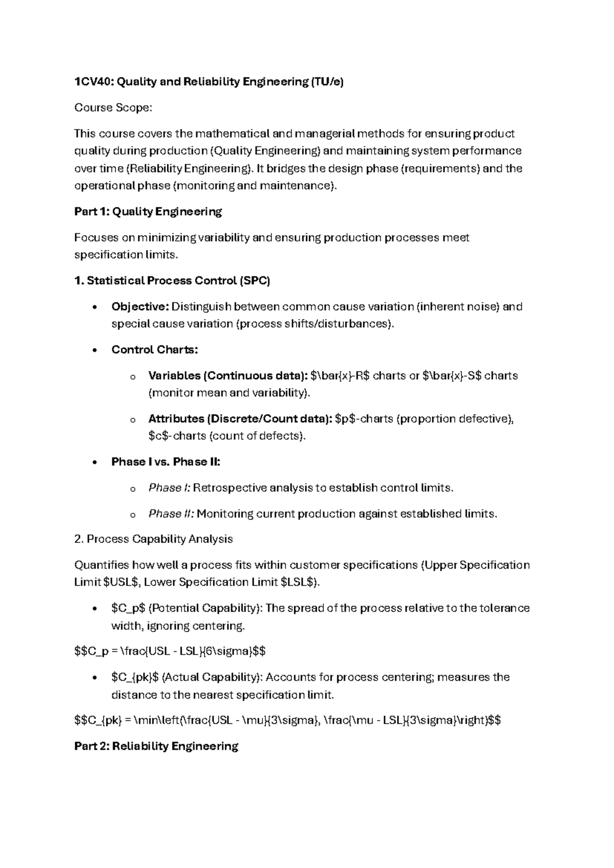 1CV40: Summary of Quality and Reliability Engineering Concepts ...
