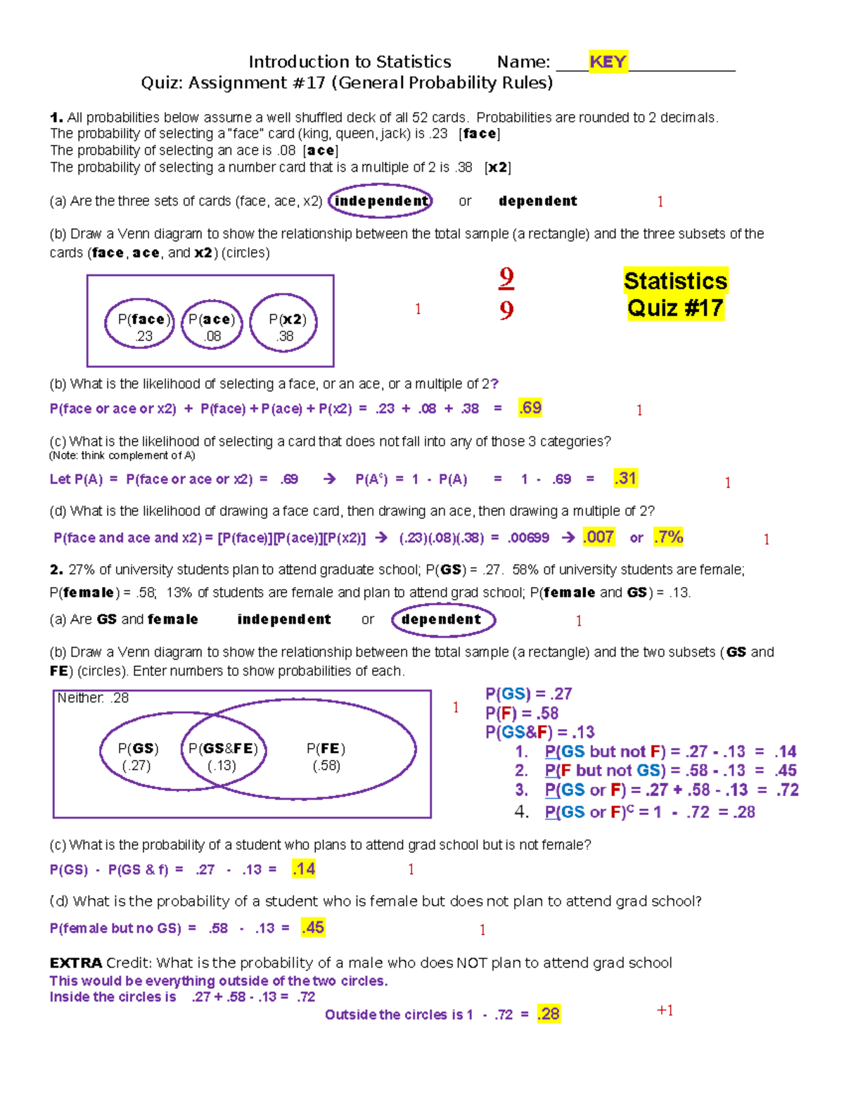 UA Stat Quiz #17 KEY copy - Introduction to Statistics Name: KEY ...