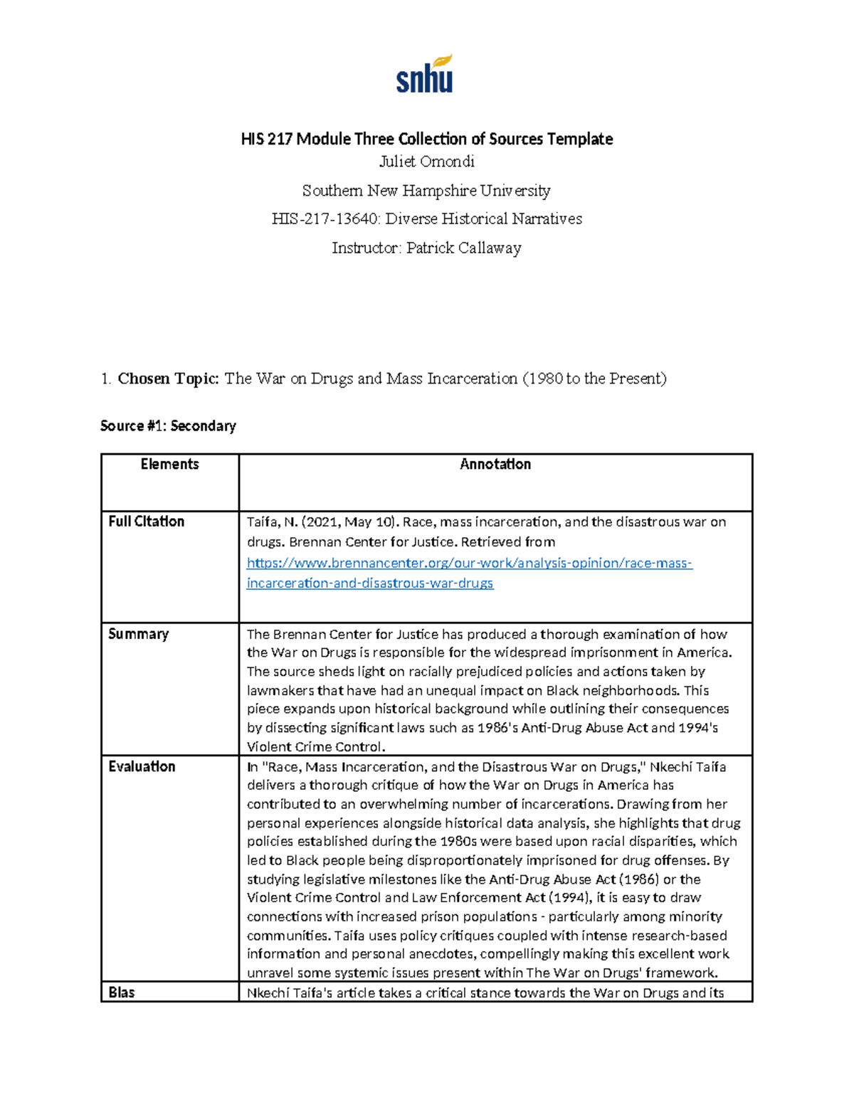 HIS 217 Module Three Source Analysis: The War on Drugs Impact - Studocu