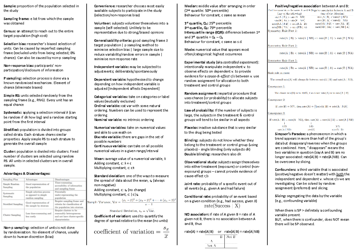 Gea1000 cheatsheet - Summary Quantitative reasoning with data - Sample: proportion of the ...