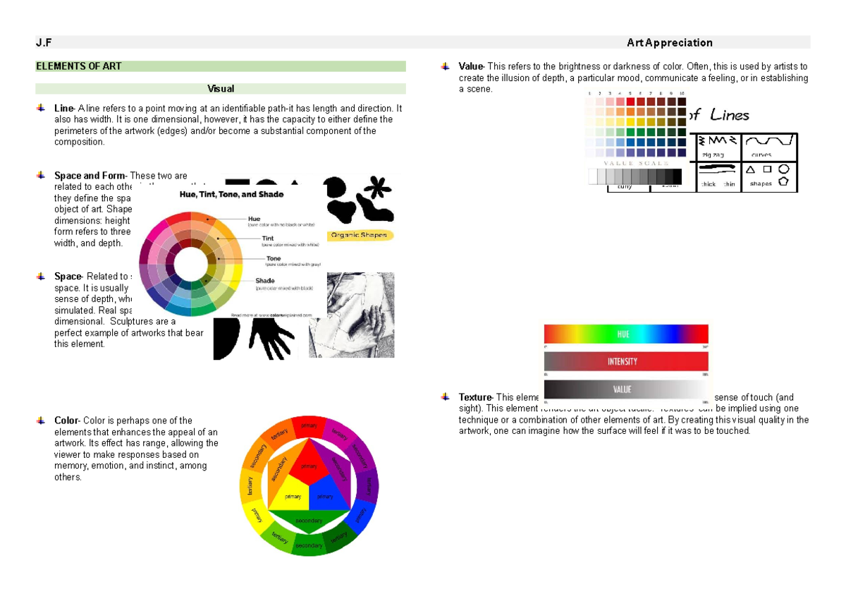 J.F. Art Appreciation: Elements of Art Overview - Studocu