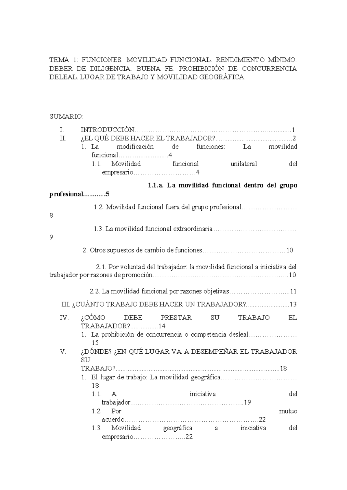 Tema 1: Funciones y Movilidad Laboral en el Contrato de Trabajo - Studocu