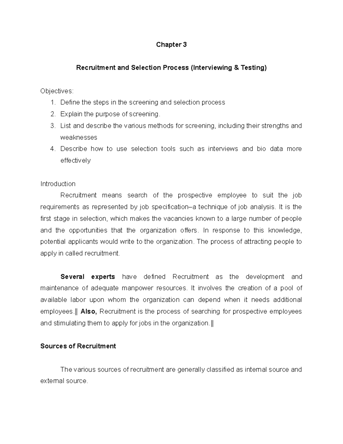 Chapter 3 - Human Resource Management - Chapter 3 Recruitment and ...
