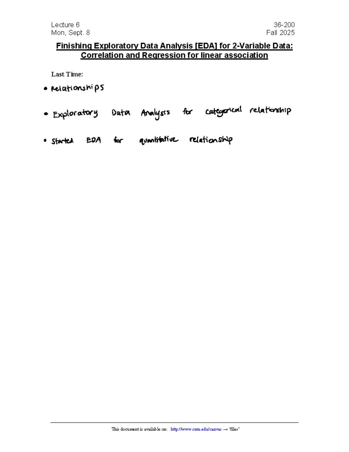 Statistics Lecture 6 (36-200): Correlation & Regression Analysis - Studocu