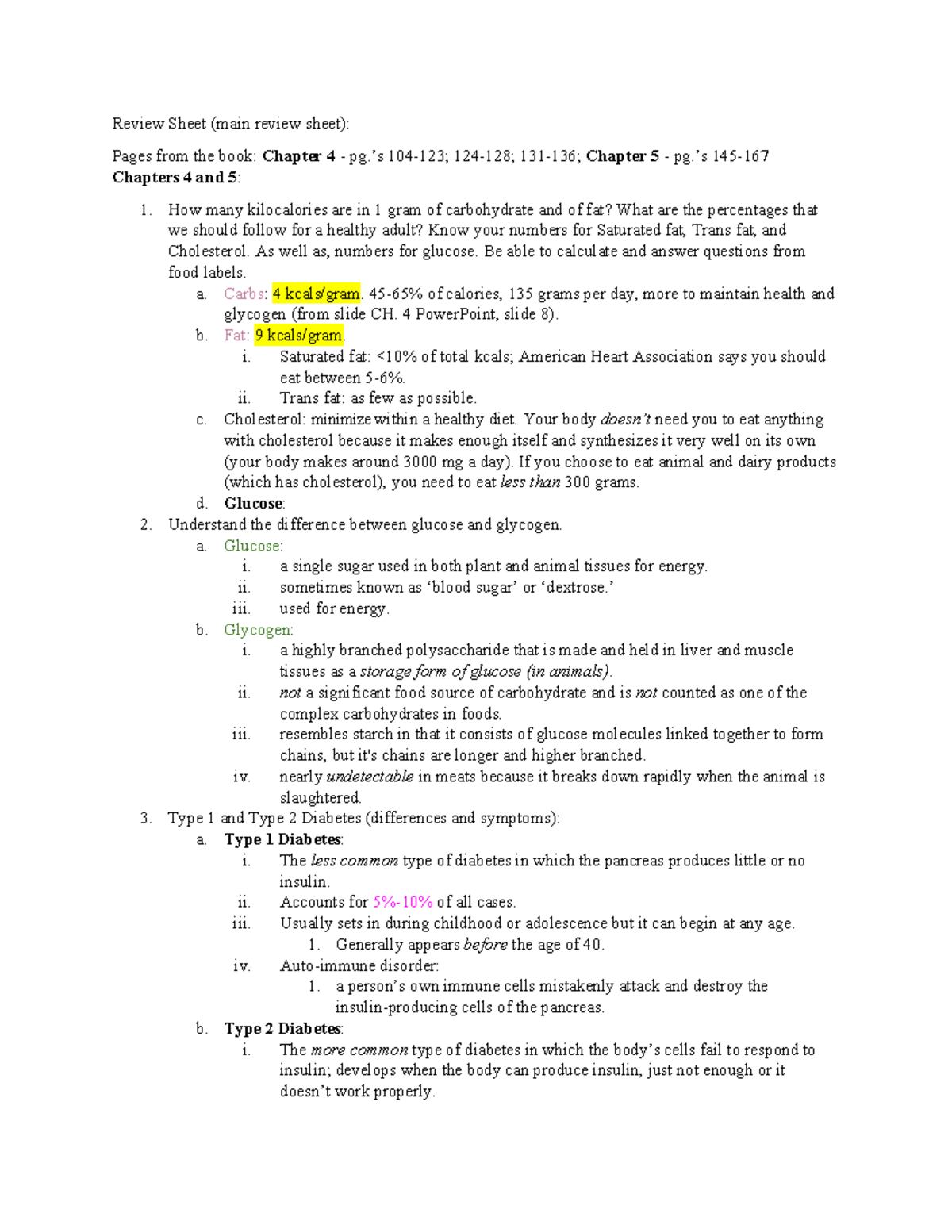 Nutrition Exam 2 Study Guide - Review Sheet (main review sheet): Pages ...