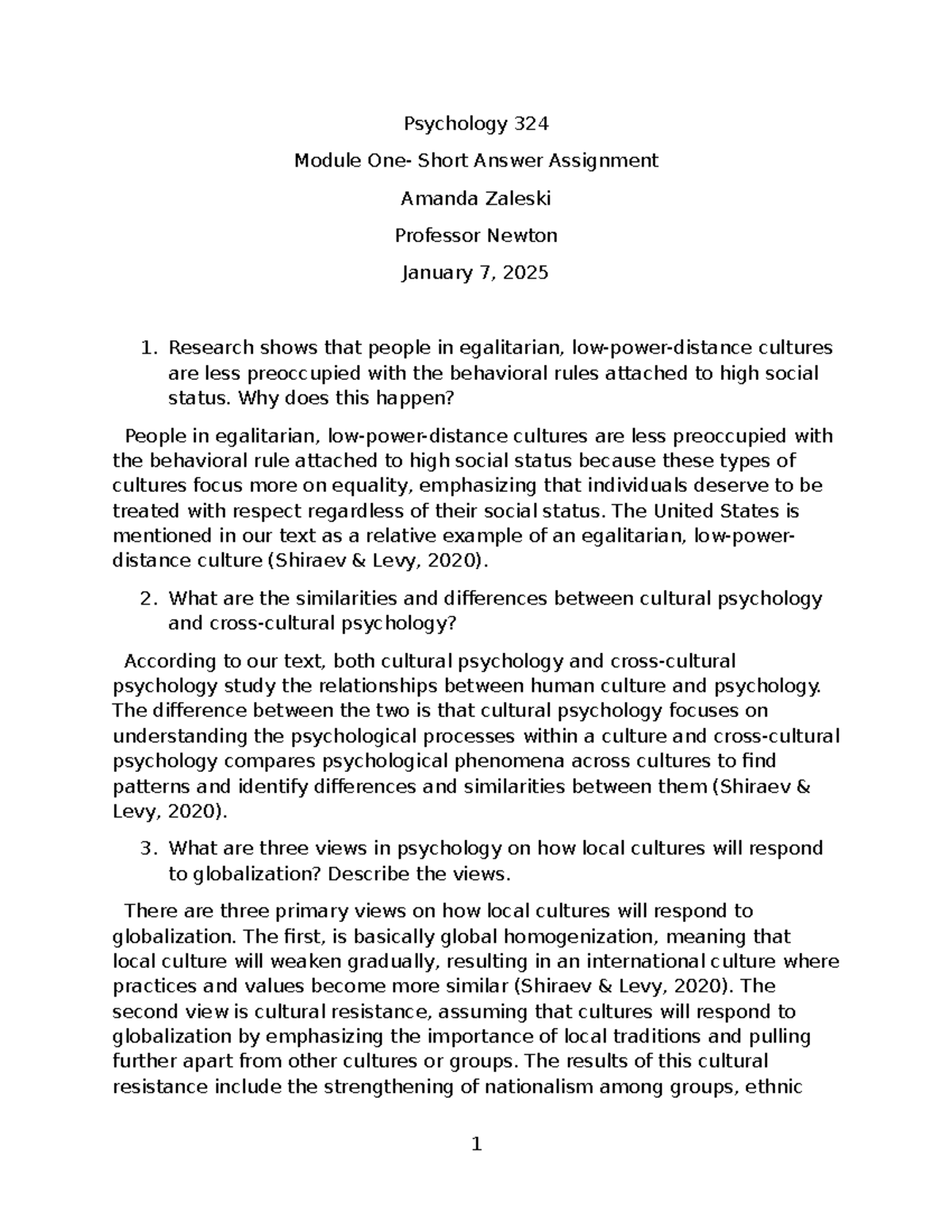 Psychology 324 - to use as a guide - Psychology 324 Module One- Short ...