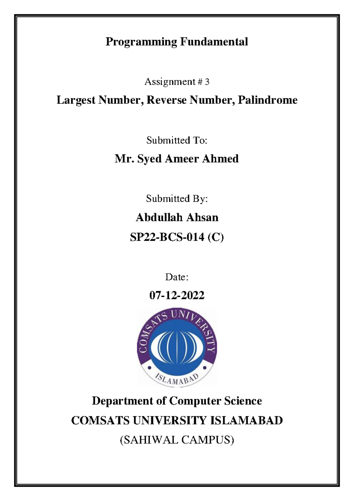 C++ Programming Fundamentals Assignment #3: Largest, Reverse ...