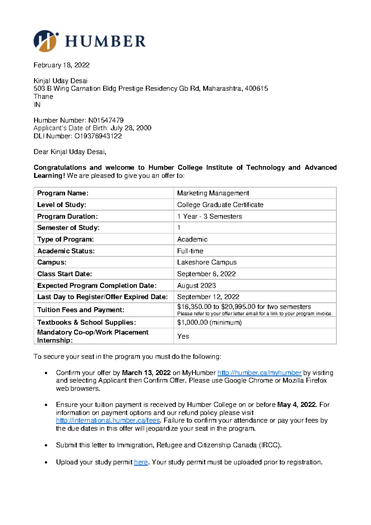 Kinjal Uday Desai Intl Offer 637297606 (1) - February 18, 2022 Kinjal ...