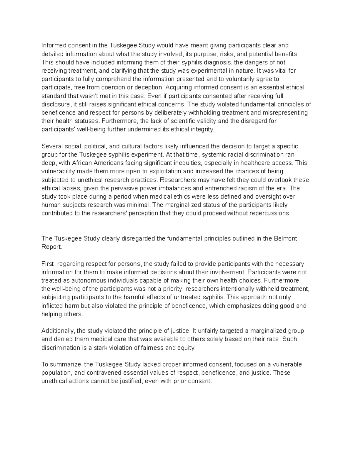 Ethical Violations in the Tuskegee Study: Informed Consent Issues - Studocu