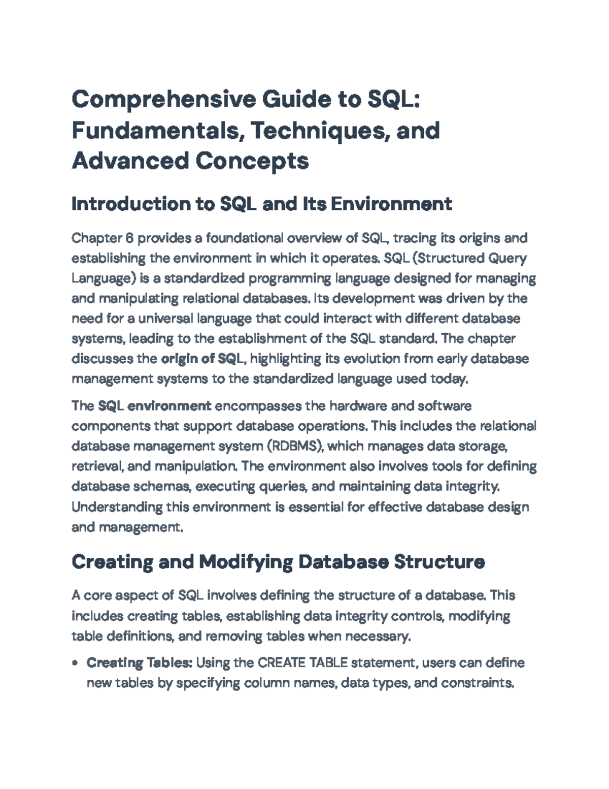 Comprehensive SQL Guide (CS101): Fundamentals, Techniques, and Advanced Concepts - Studocu