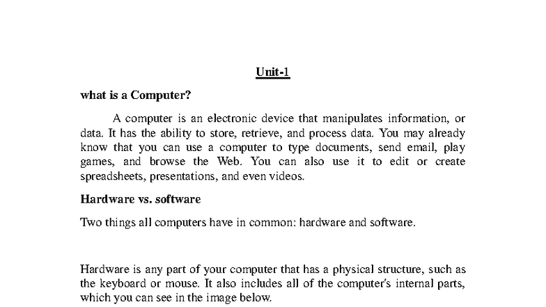 COA-Unit1: Understanding Computer Architecture and Organization - Studocu