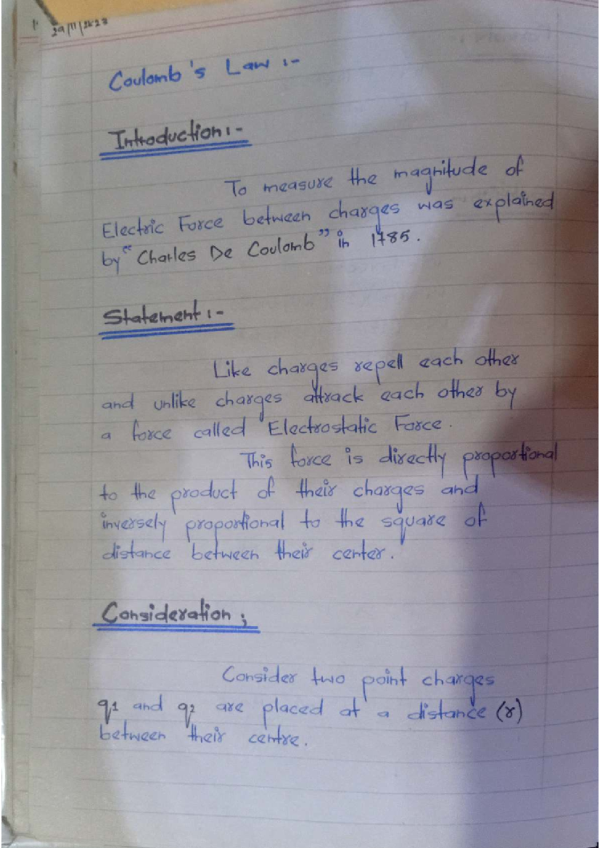 PHY CH#8 1ST YEAR - Electric Force and Field Intensity Notes - Studocu