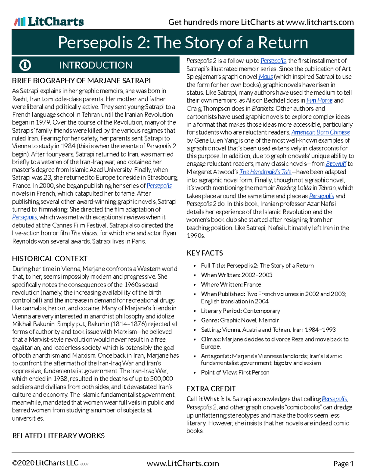 Persepolis 2: The Story of a Return - LitCharts Study Guide - Studocu