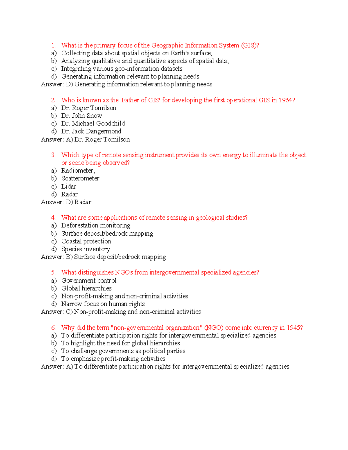 IA-3 Quiz Answer Key: GIS, Remote Sensing, EIA, and EMS - Studocu