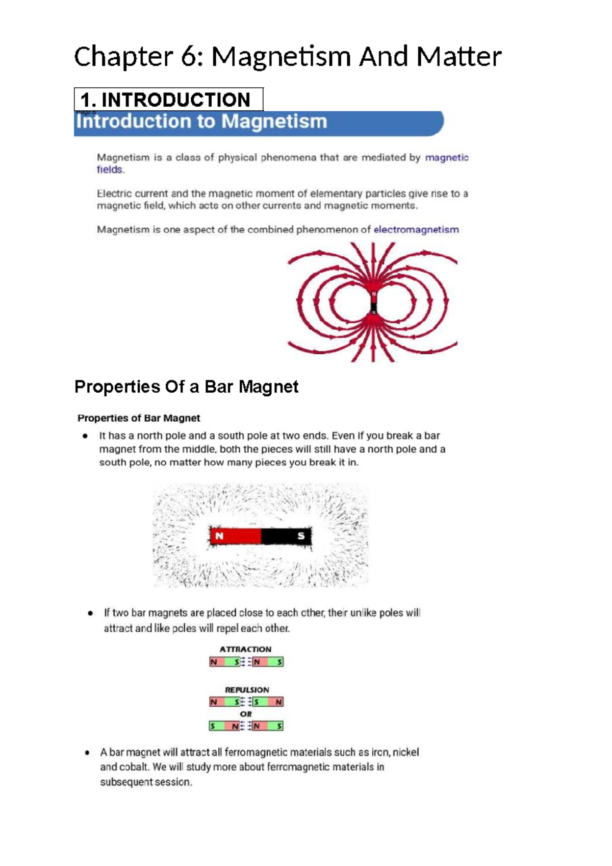 Magnetism and Matter (PHY-101): Comprehensive Chapter Notes - Studocu