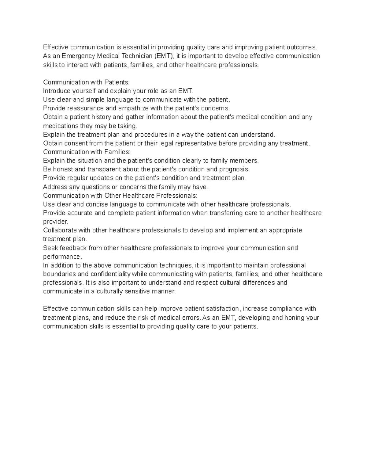 EMT 101: Communication Techniques with Patients & Families Notes - Studocu